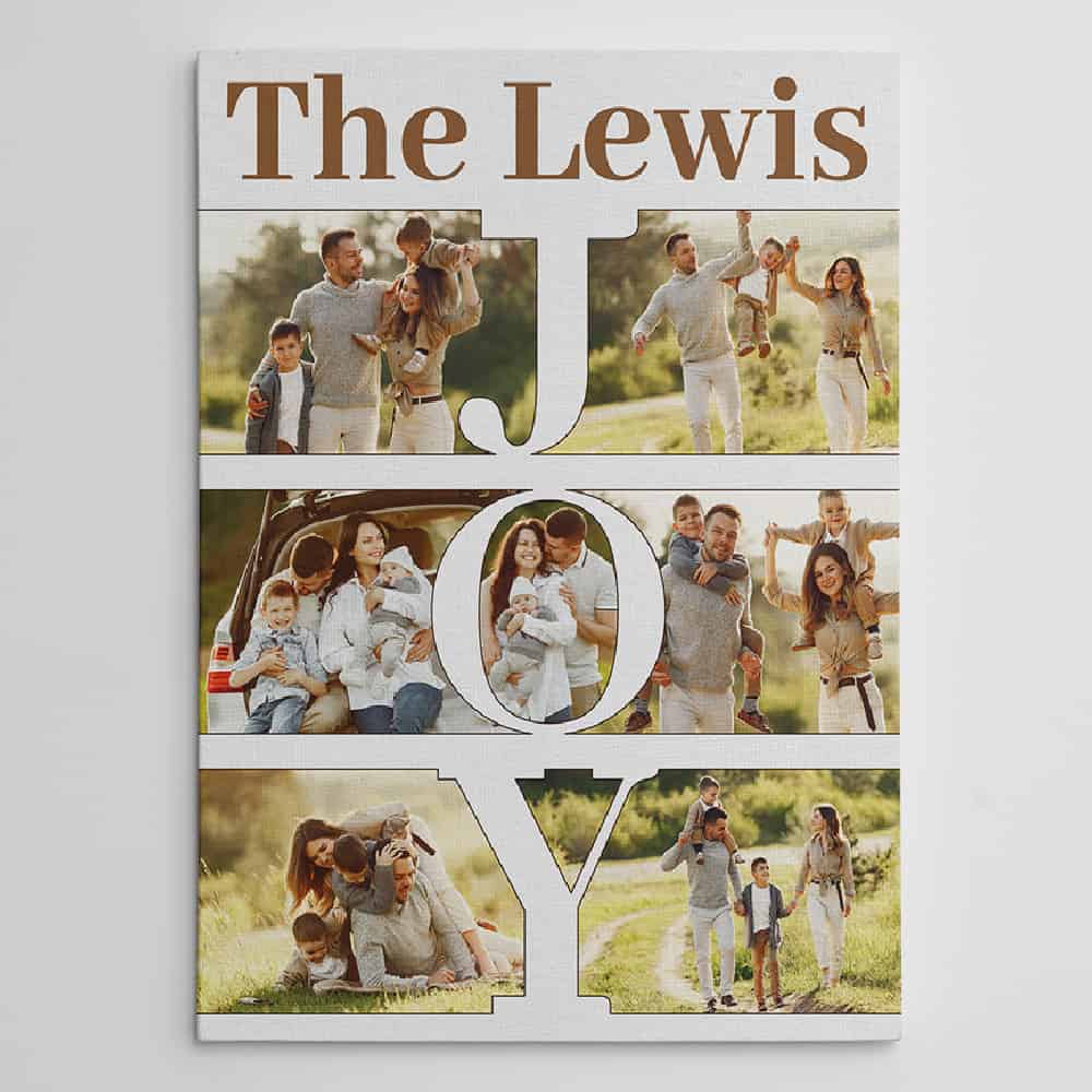 Personalized JOY Photo Collage With Family Name Canvas Print | 365Canvas