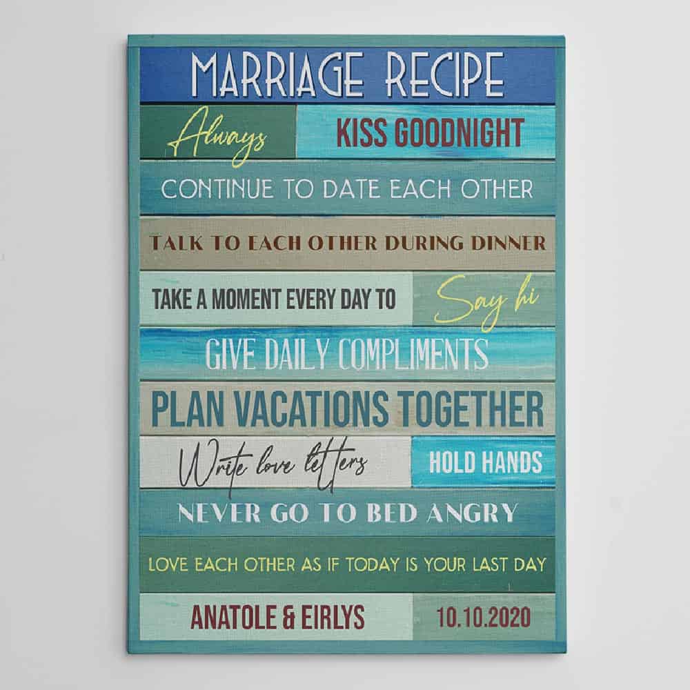 Marriage Recipe Custom Canvas Print - Anniversary Gift | 365Canvas