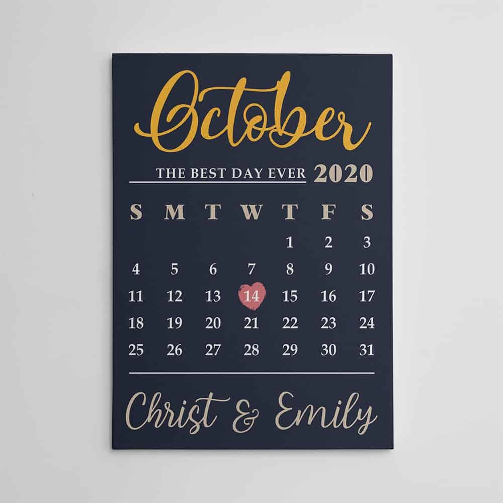 Personalized Wedding Date Calendar Canvas Print | 365Canvas