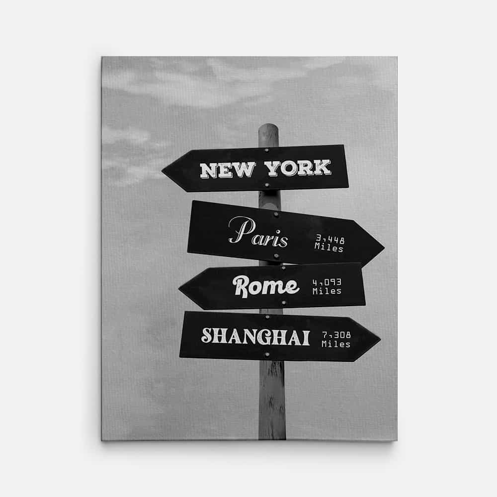 Custom Travel Signpost Canvas Print With Destination Cities | 365Canvas