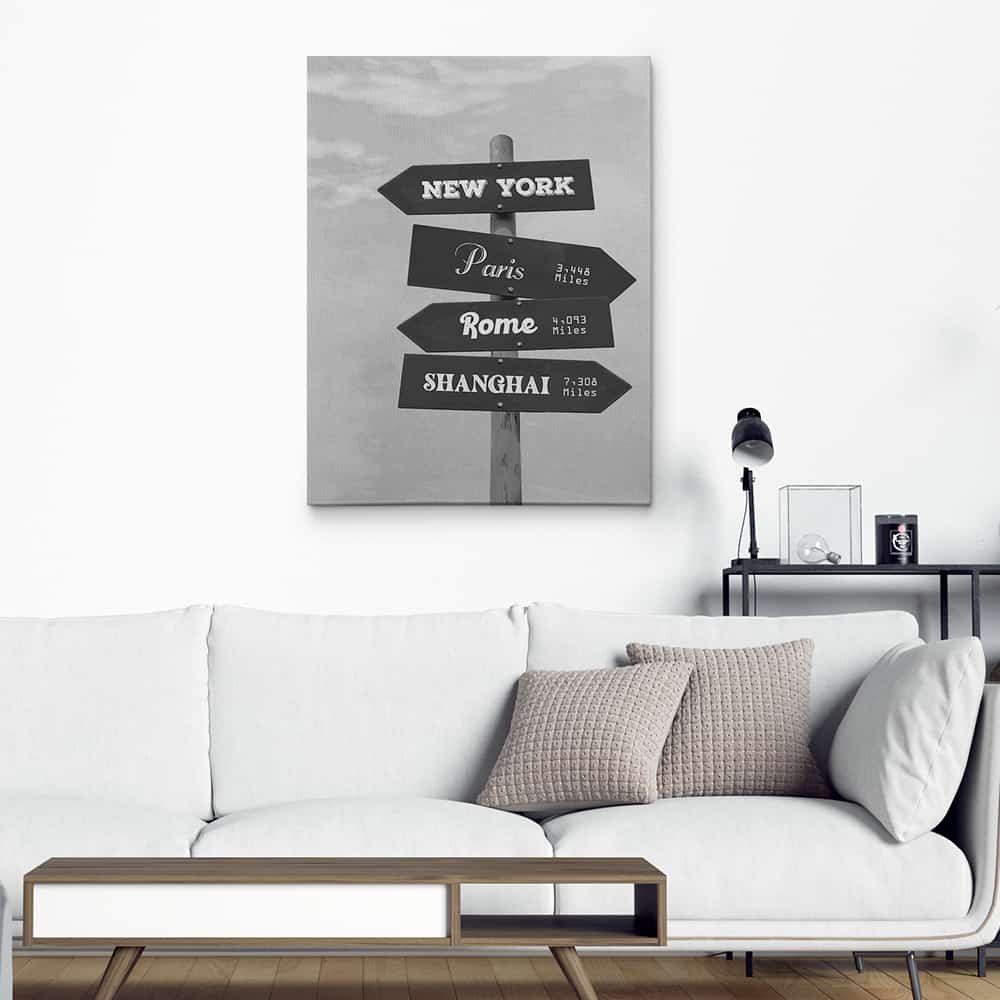 Custom Travel Signpost Canvas Print With Destination Cities | 365Canvas
