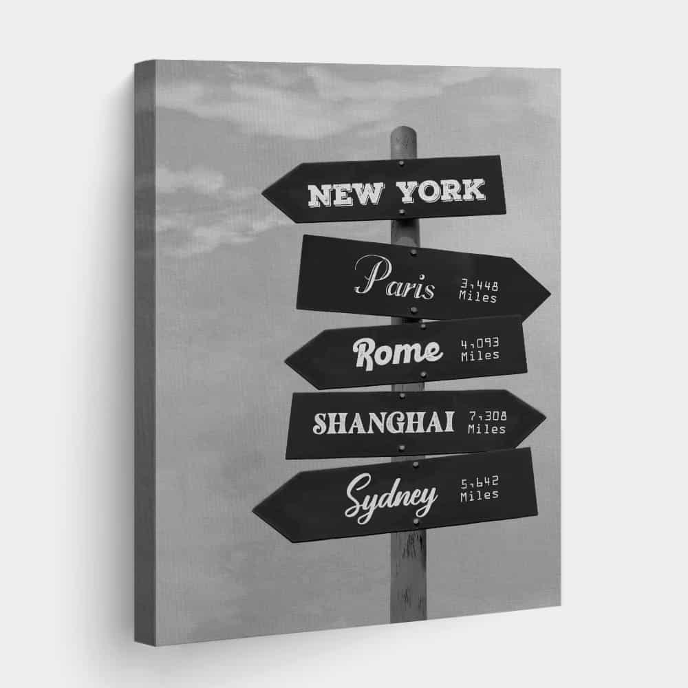 Custom Travel Signpost Canvas Print With Destination Cities | 365Canvas