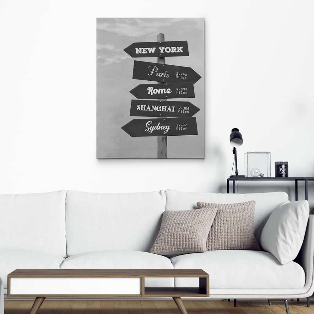 Custom Travel Signpost Canvas Print With Destination Cities | 365Canvas