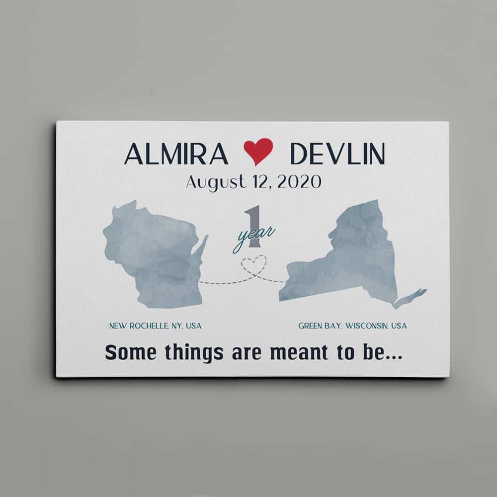 Happy Anniversary - Two States Love Map Canvas Print | 365Canvas