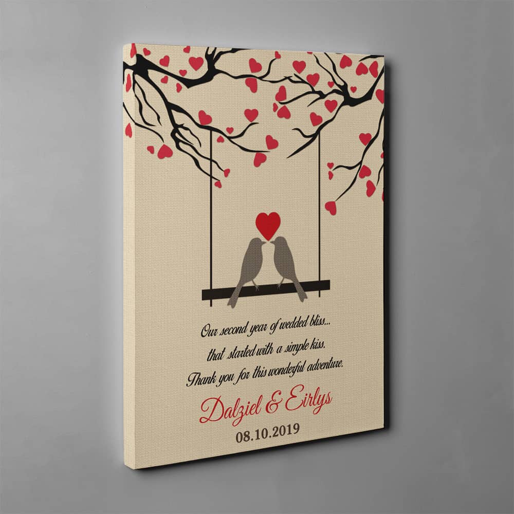 Our 2nd Year Of Wedded Bliss Anniversary Lovebirds Canvas Print Gift ...