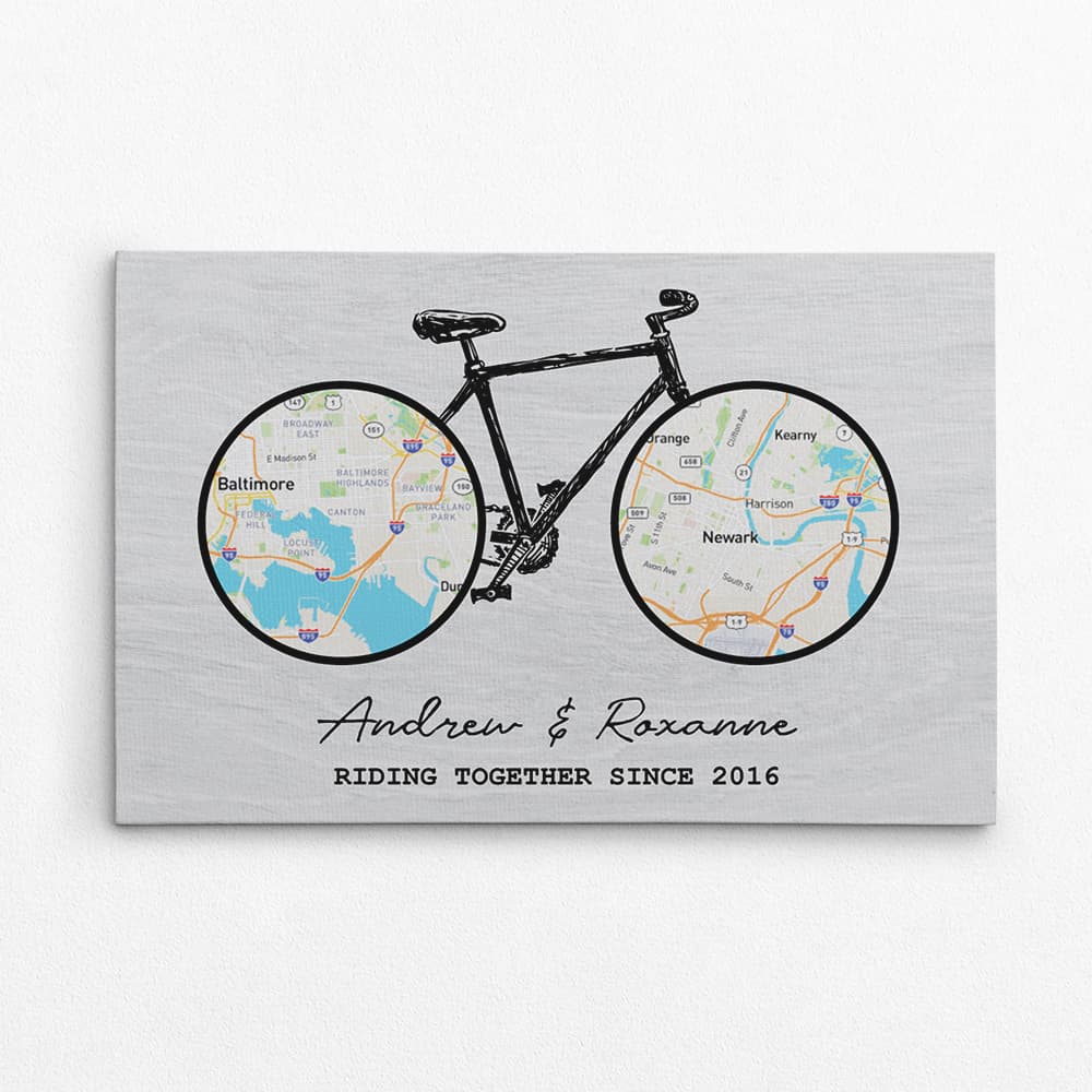 "Riding Together" Bicycle Map 2 Locations Canvas Print | 365Canvas
