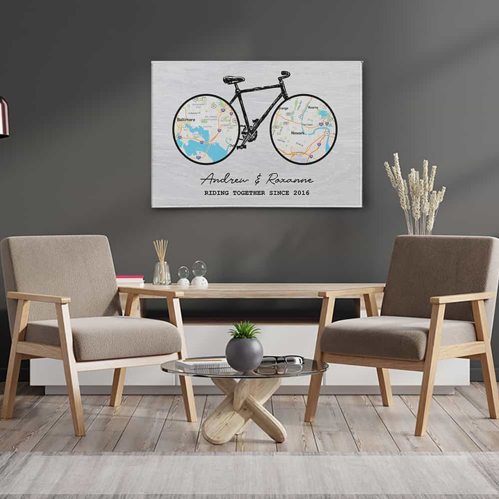 "Riding Together" Bicycle Map 2 Locations Canvas Print | 365Canvas