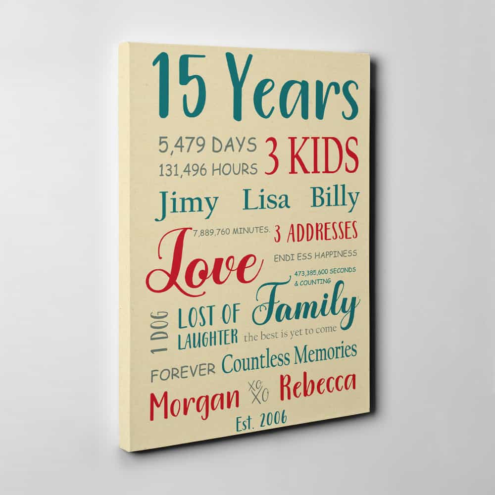 15 Years of Marriage Milestone Custom Canvas Print | 365Canvas