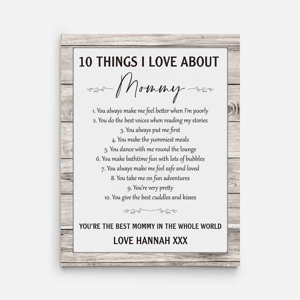 10 Things I Love About Mommy Canvas Print | 365Canvas
