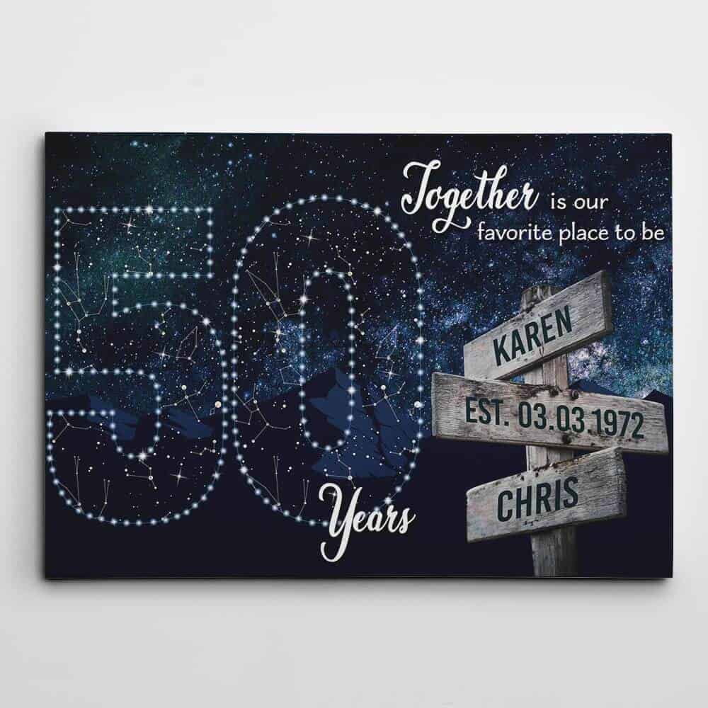 50 Years Together Star Map Street Sign Names Canvas Gift | 365Canvas
