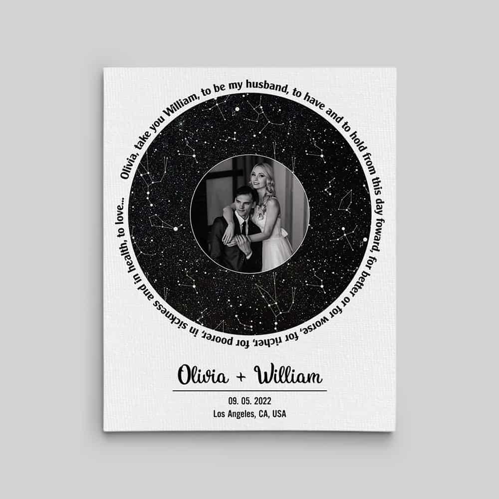 Wedding Vow Custom Night Sky Star Map and Photo Canvas Print | 365Canvas