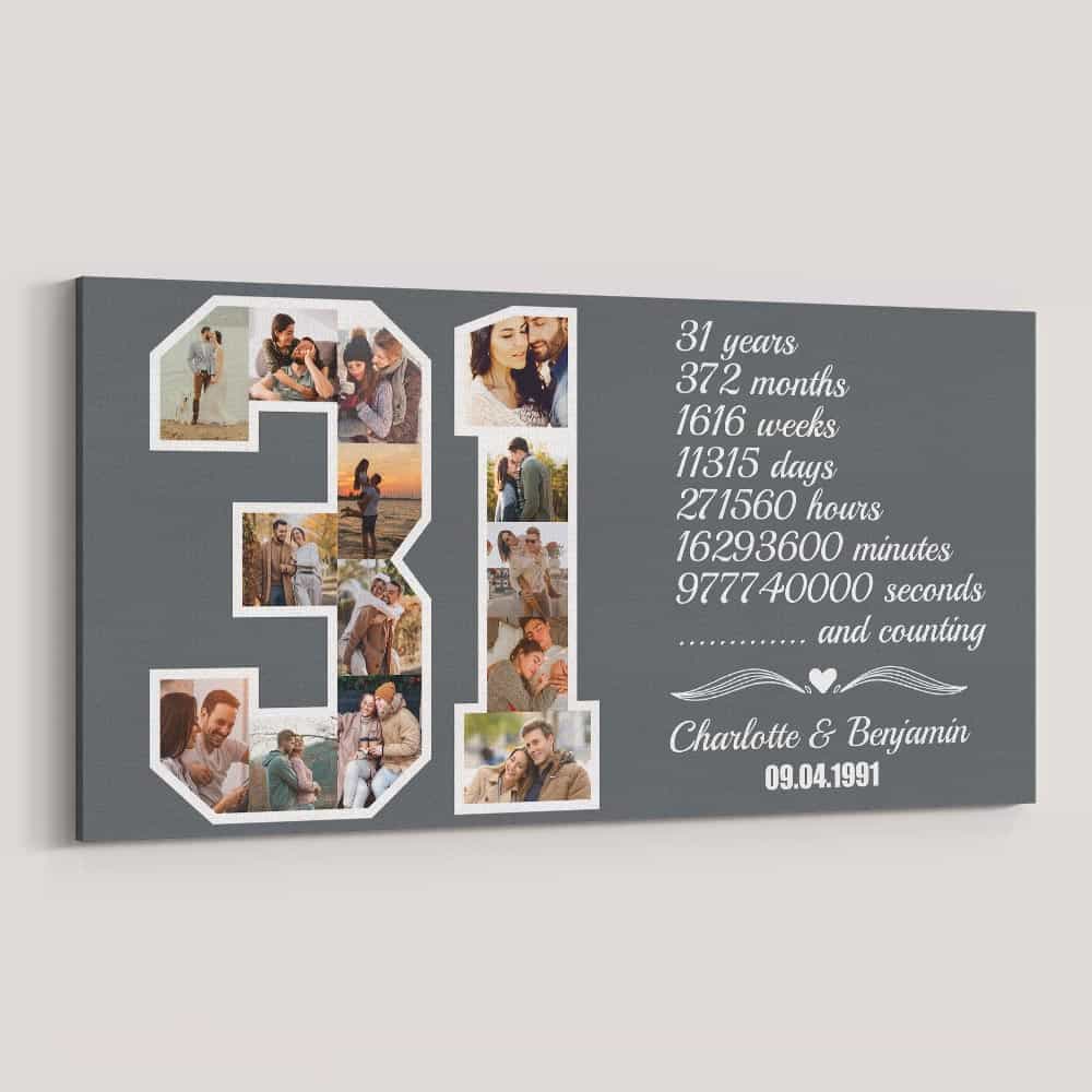 31st Anniversary Gift for Couples Number Photo Collage Canvas Print