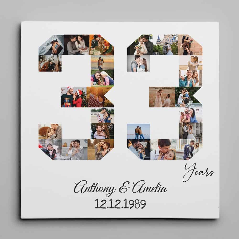 Custom Number 33 Years Anniversary Photo Collage Canvas Print | 365Canvas