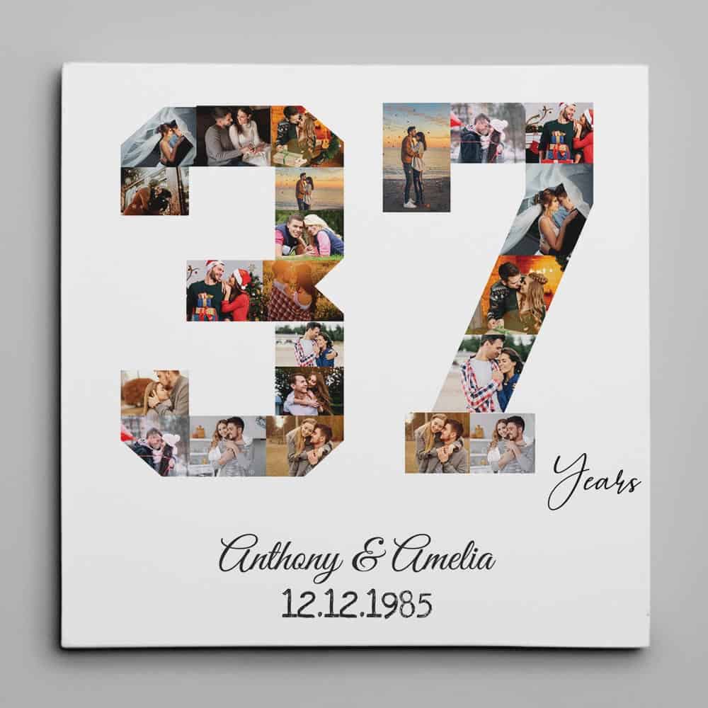 Custom Number 37 Years Anniversary Photo Collage Canvas Print | 365Canvas