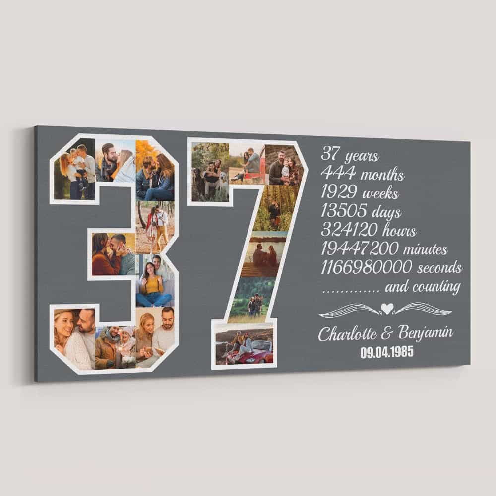 37th Anniversary Gift for Couples Number Photo Collage Canvas Print