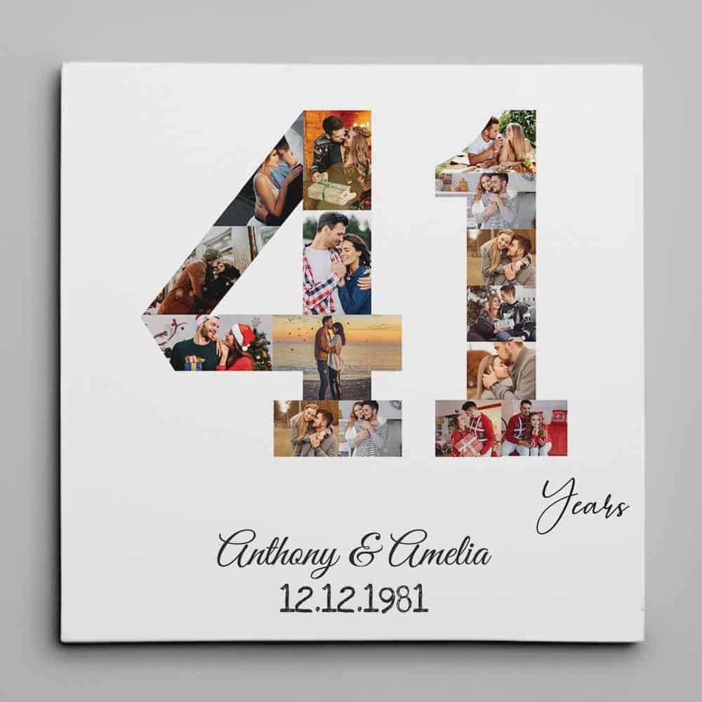 Custom Number 41 Years Anniversary Photo Collage Canvas Print | 365Canvas