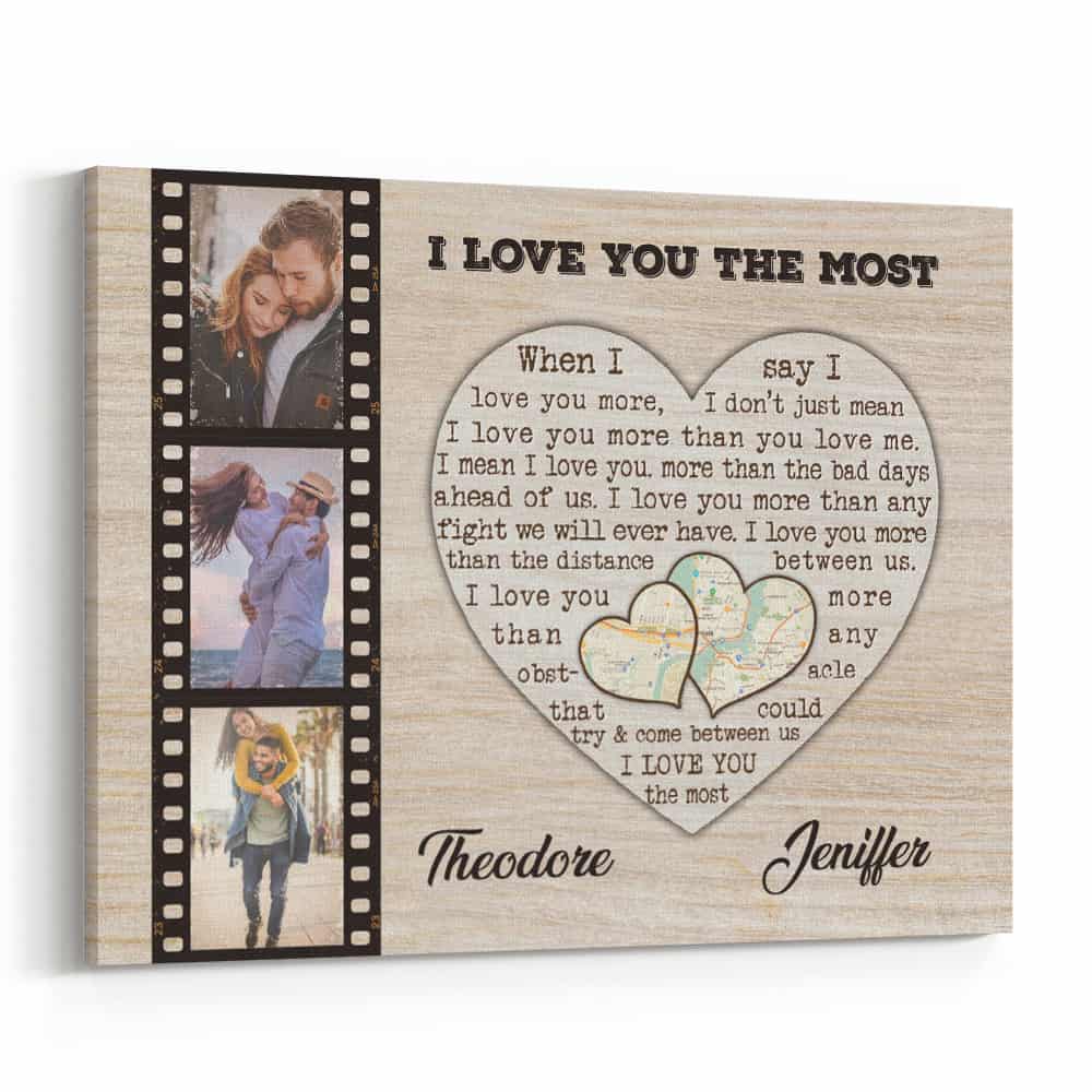 I Love You The Most Custom Photo Long Distance Map Canvas Print | 365Canvas
