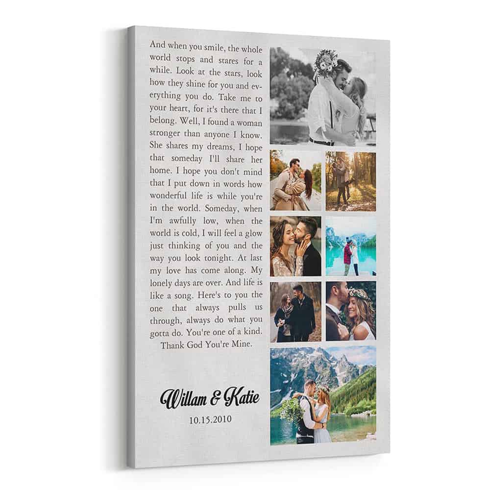 Song Lyrics Custom Photo Collage Anniversary Canvas Print (12th ...
