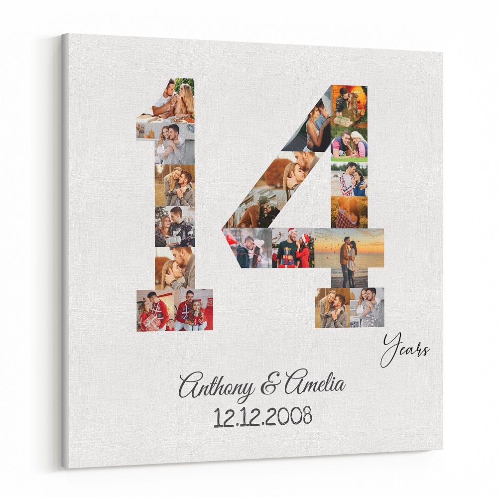 14 Year Anniversary Canvas - Custom Number Photo Collage 19 Pictures ...
