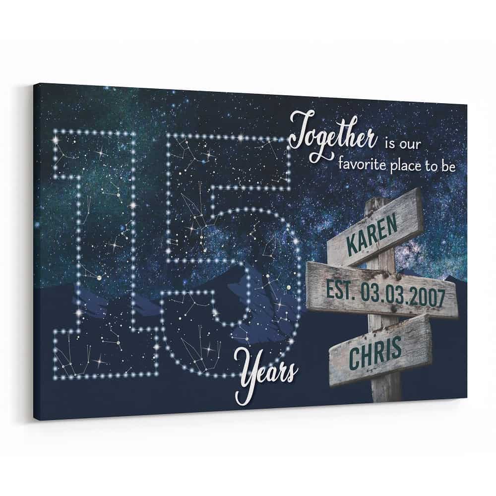 15 Years Together Star Map Street Sign Names Canvas Gift | 365Canvas