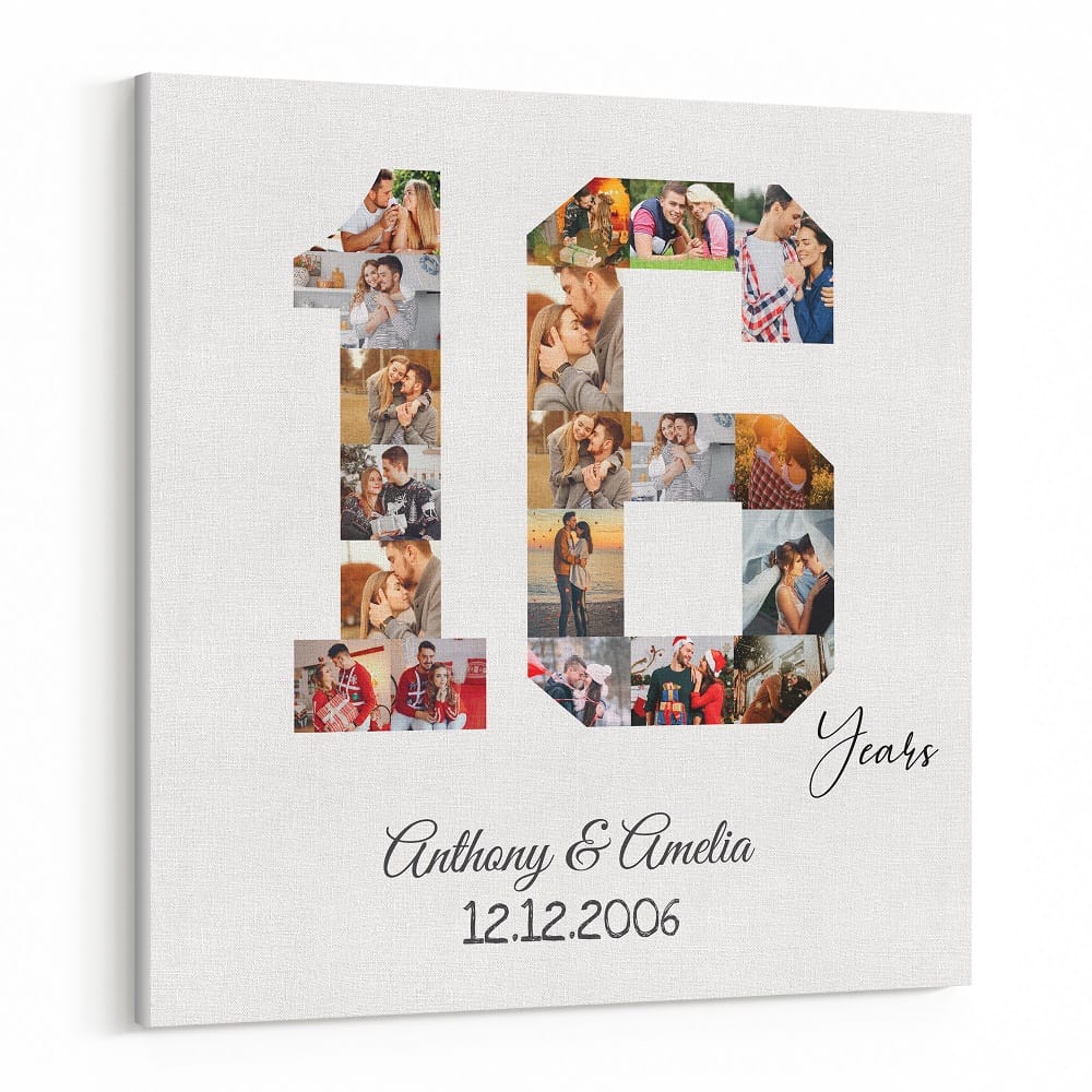 Custom Number 16 Years Anniversary Photo Collage Canvas Print | 365Canvas