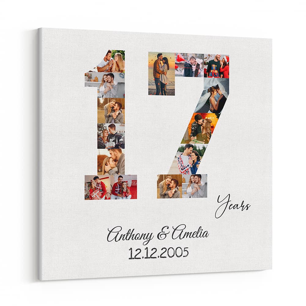 Custom Number 17 Years Anniversary Photo Collage Canvas Print | 365Canvas