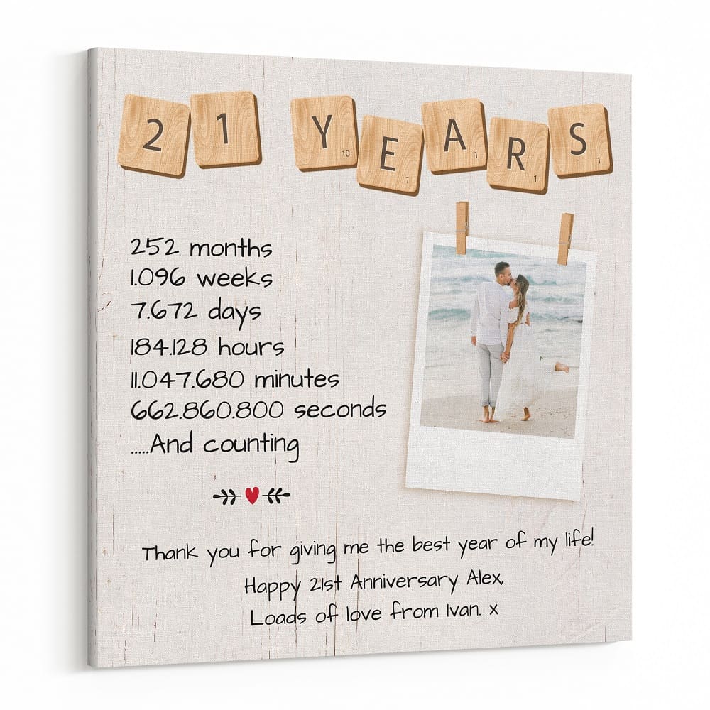 21 Years of Love Personalized Anniversary Canvas Print with Polaroid ...
