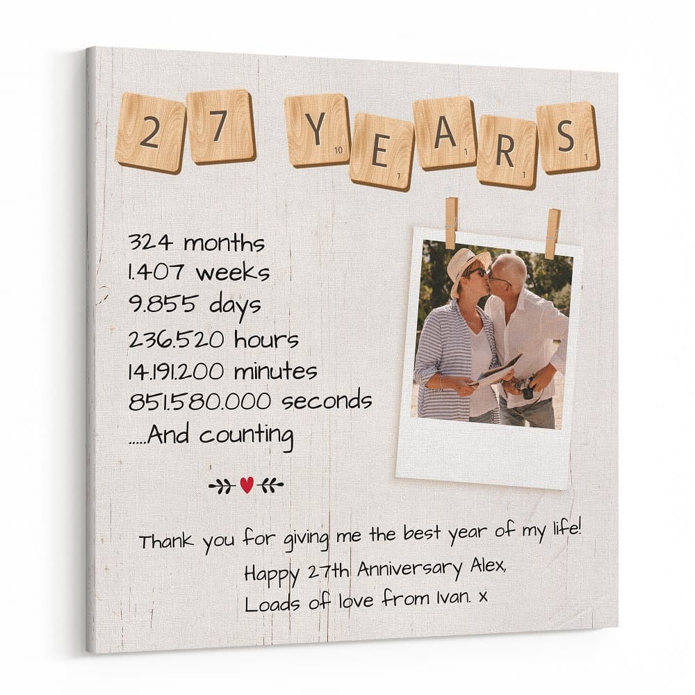 27 Year Anniversary Custom Polaroid Photo Square Canvas Print | 365Canvas