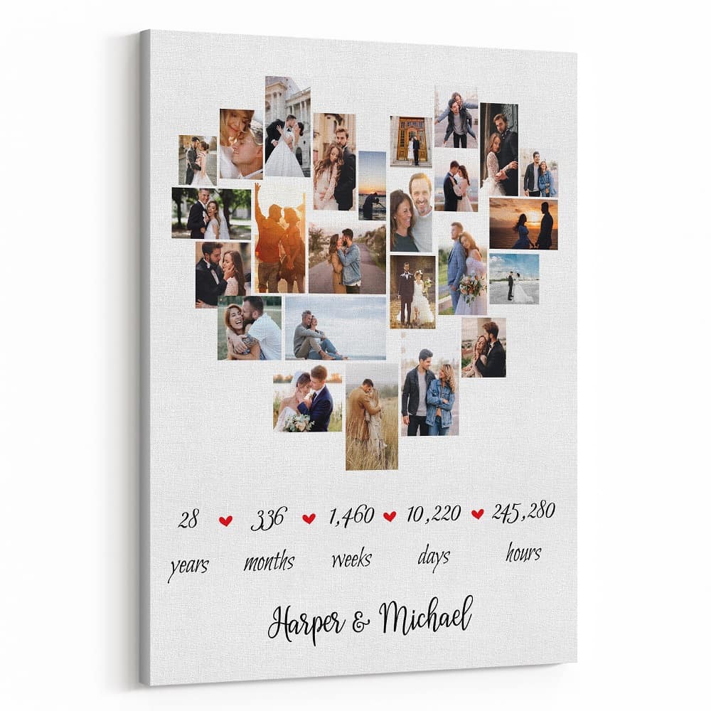 28th Anniversary Heart Photo Collage Canvas Print | 365Canvas