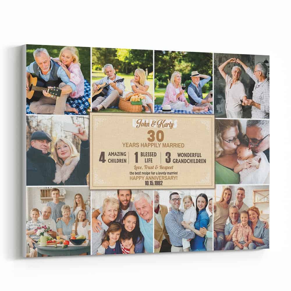30th Anniversary Custom Canvas - Photo Collage with 10 Pictures