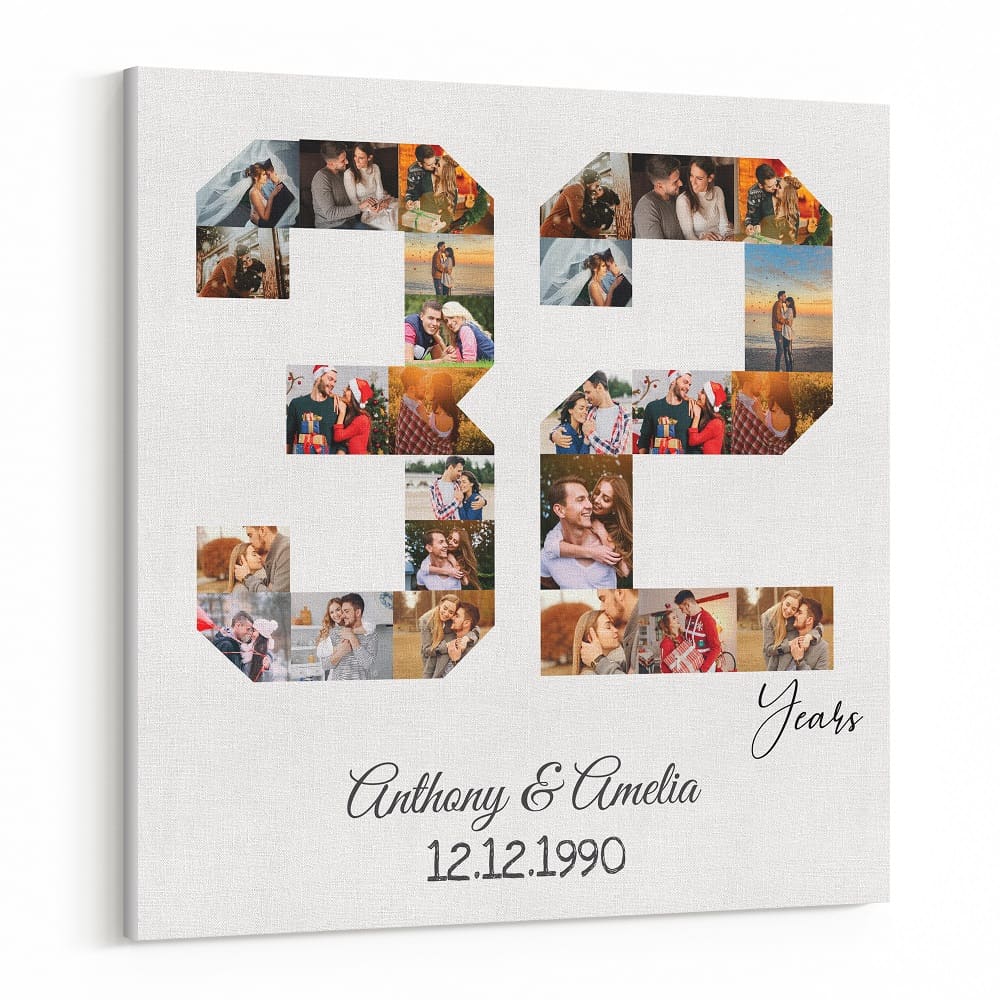 Custom Number 32 Years Anniversary Photo Collage Canvas Print | 365Canvas