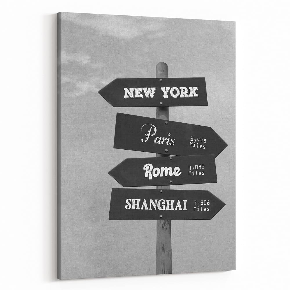 Custom Travel Signpost Canvas Print With Destination Cities | 365Canvas