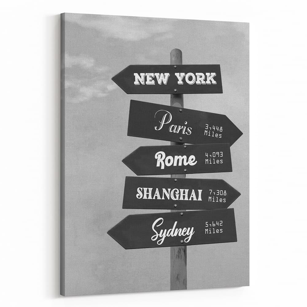 Custom Travel Signpost Canvas Print With Destination Cities | 365Canvas