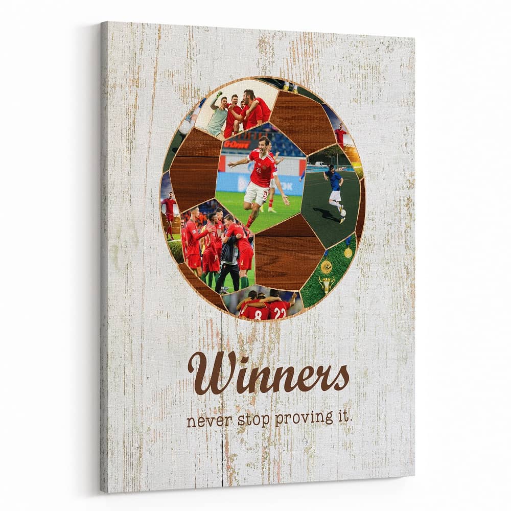 Soccer Photo Collage Winners Never Stop Proving It Canvas Print | 365Canvas