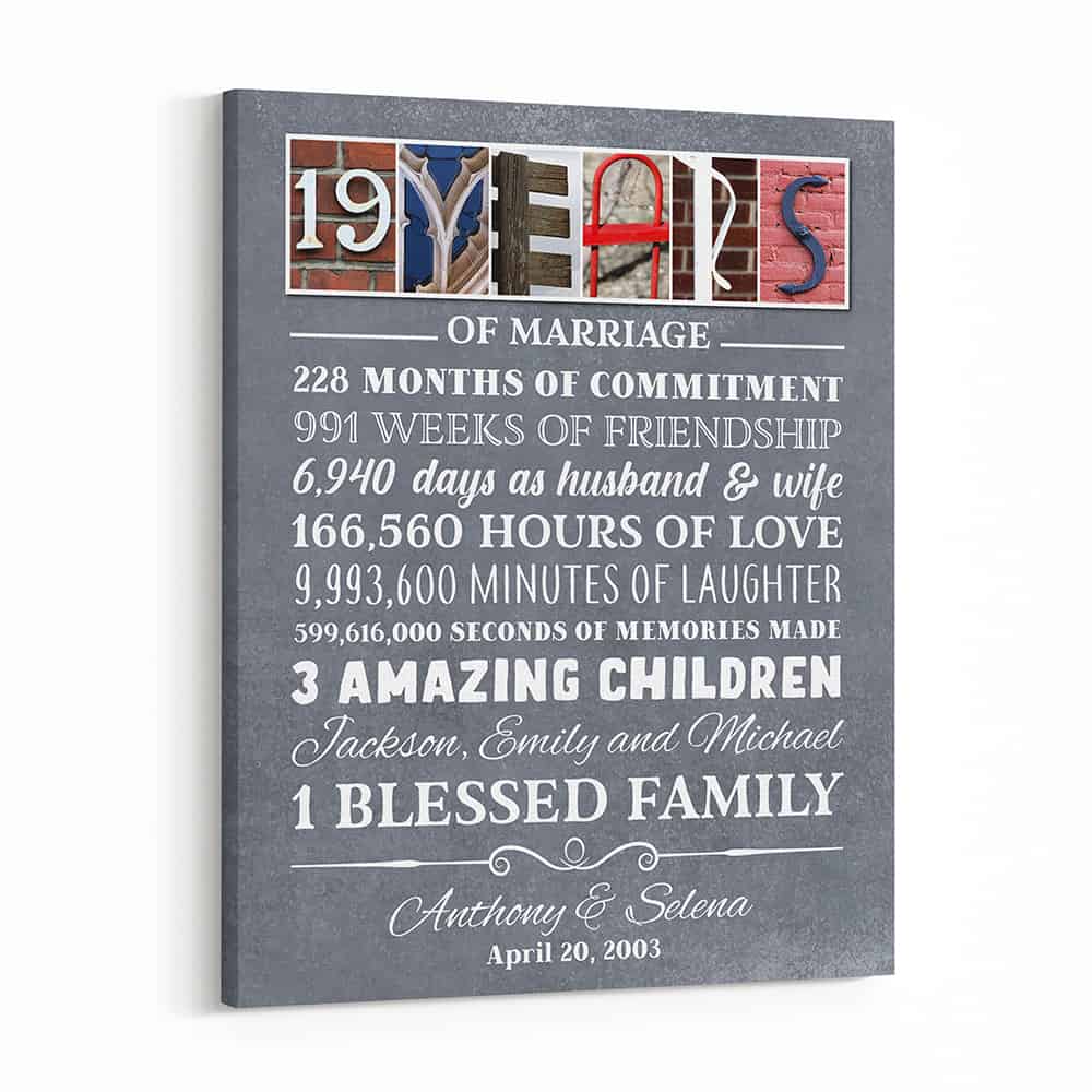 19 Years of Marriage Letter Art Canvas Print | 365Canvas