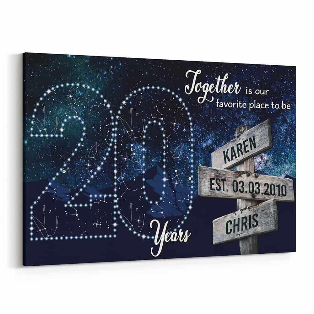 Personalized 20 Years Together Star Map Street Sign Names Canvas Print ...