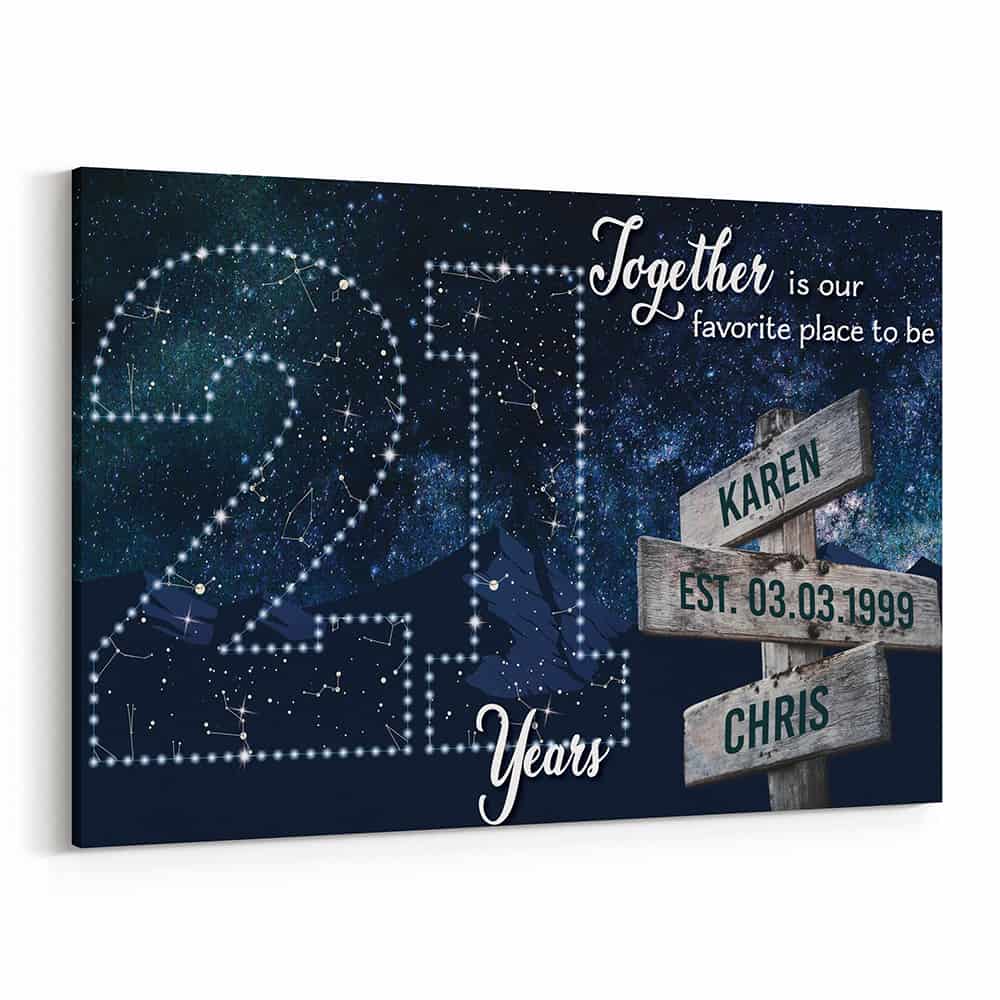 21 Years Together Star Map Street Sign Names Canvas Gift | 365Canvas