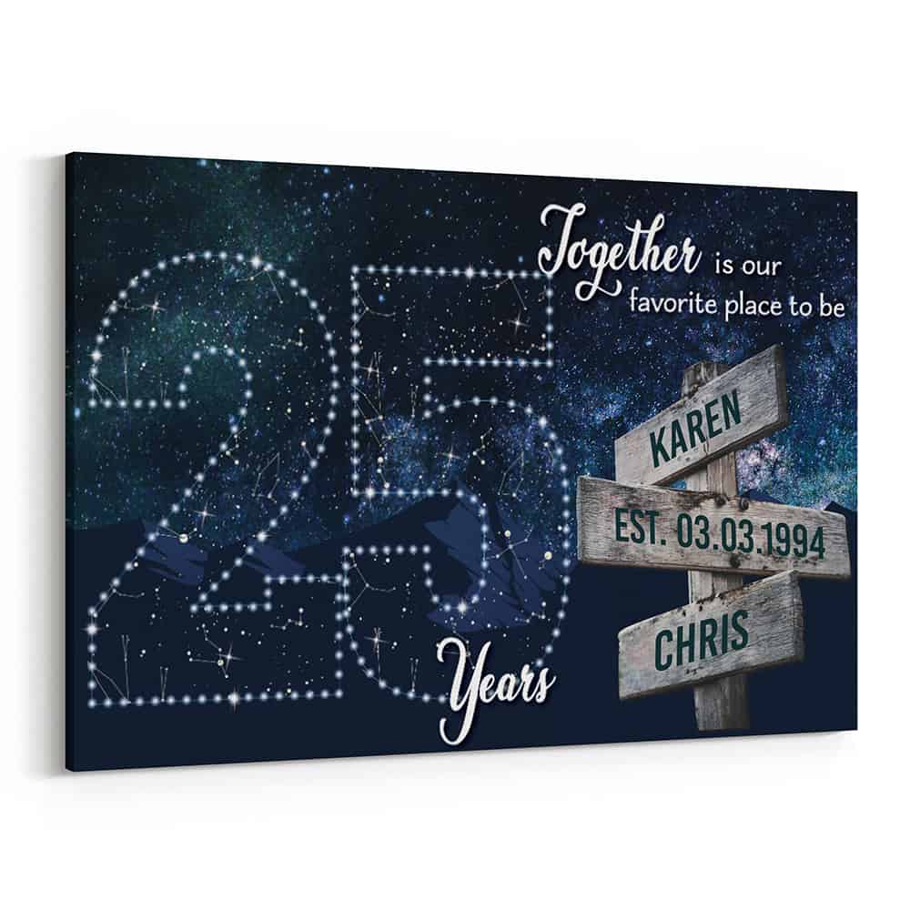 25 Years Together Star Map Street Sign Names Canvas Gift | 365Canvas