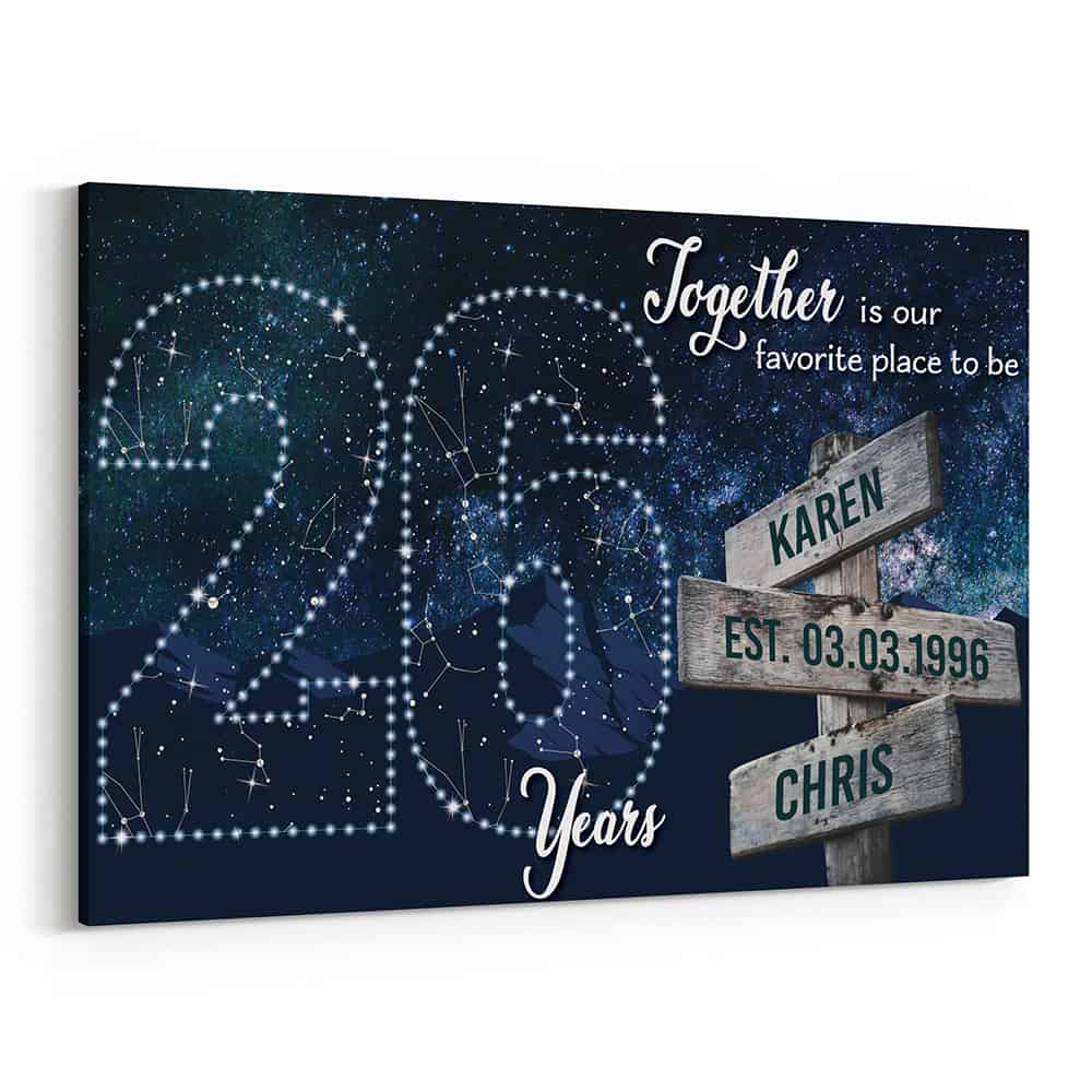 26 Years Together Star Map Street Sign Names Canvas