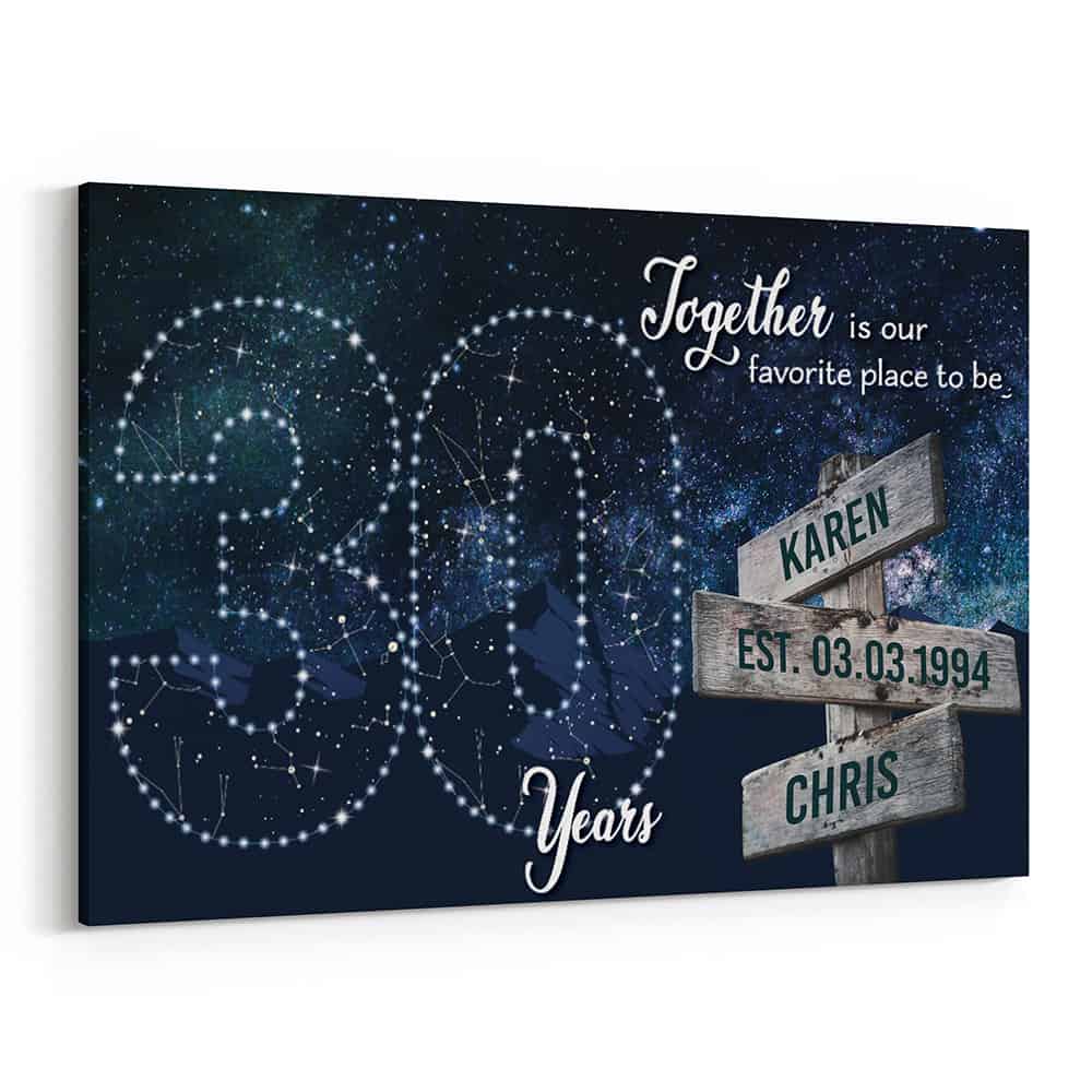 30 Years Together Star Map Street Sign Names Canvas