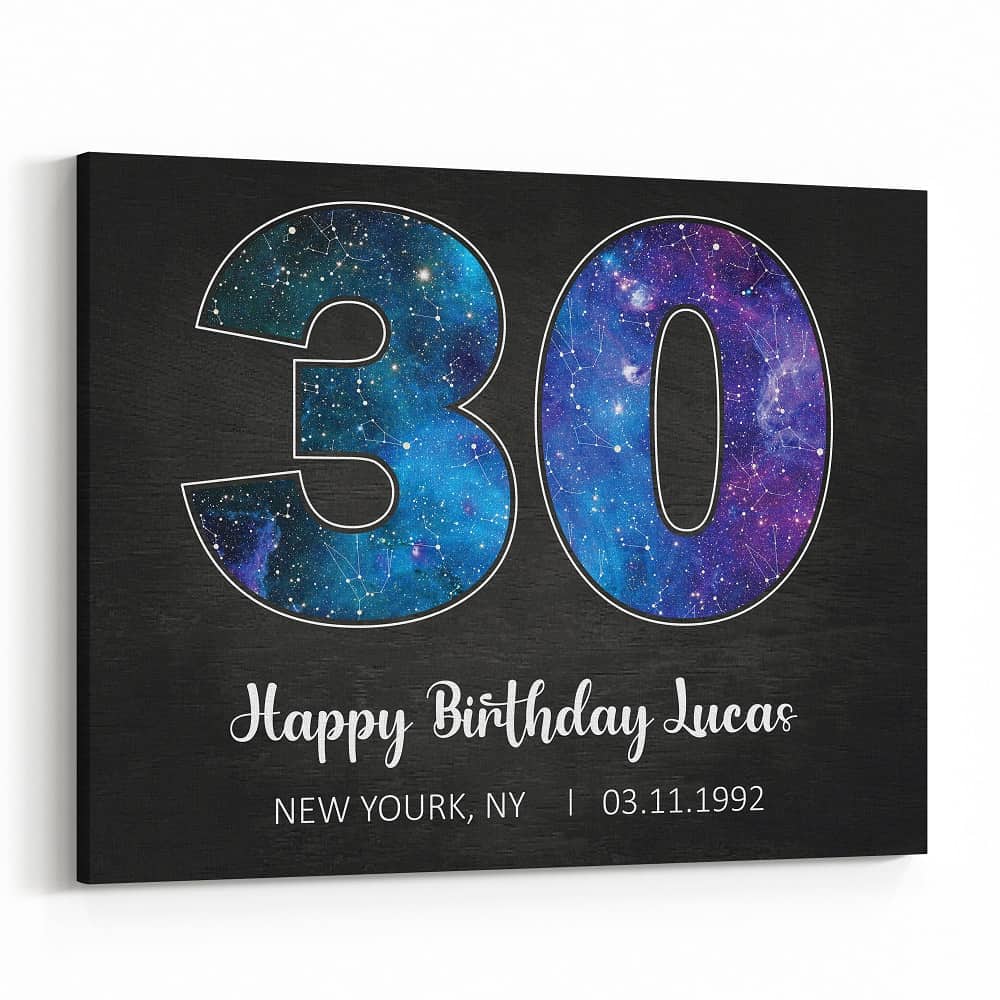 30th Birthday Custom Star Map Canvas Print Gift | 365Canvas