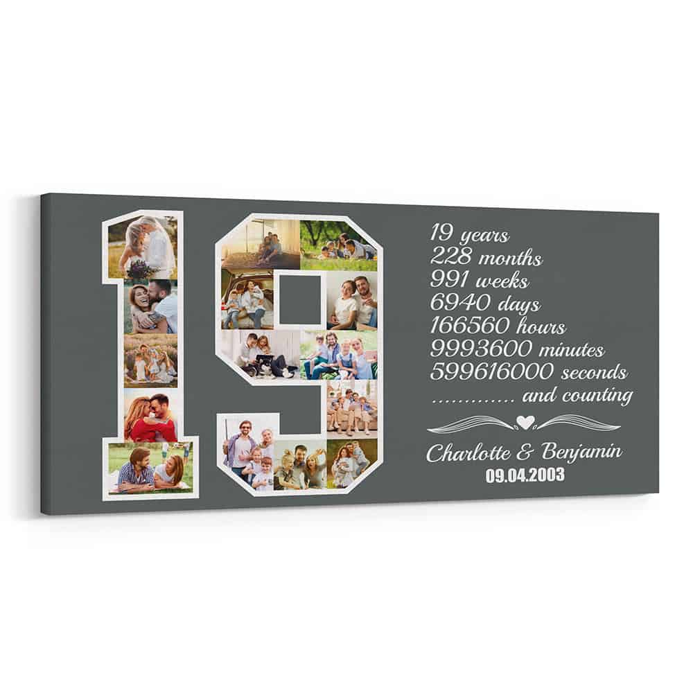 Custom Number 19 Photo Collage Milestone Canvas Print