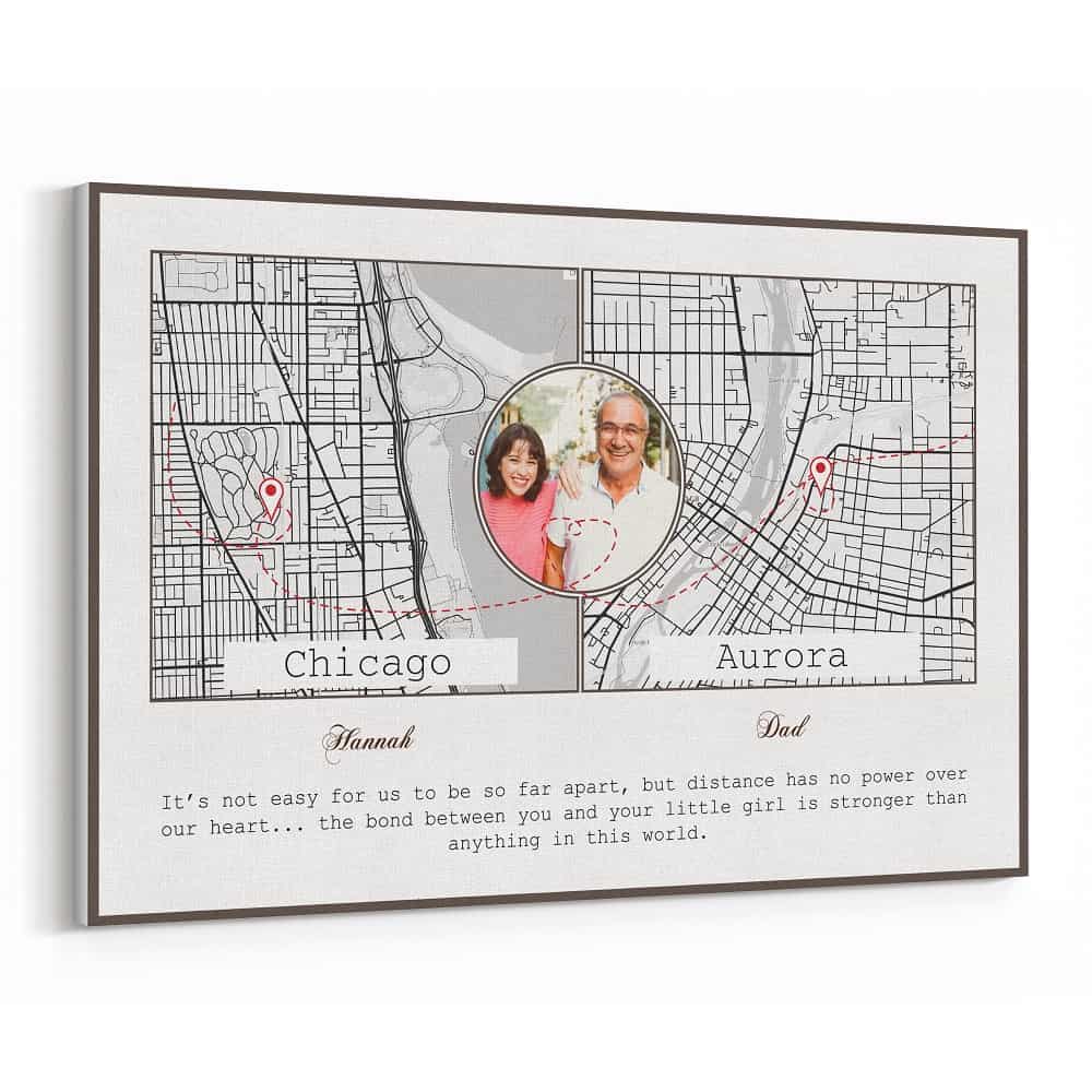 Map Dad And Daughter Custom Photo, Map and Text Canvas Print | 365Canvas