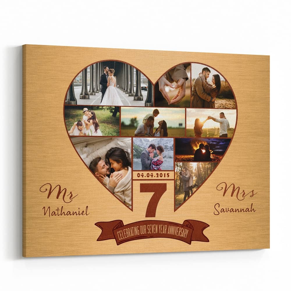 Seven Anniversary Heart Photo Collage Custom Canvas Print | 365Canvas