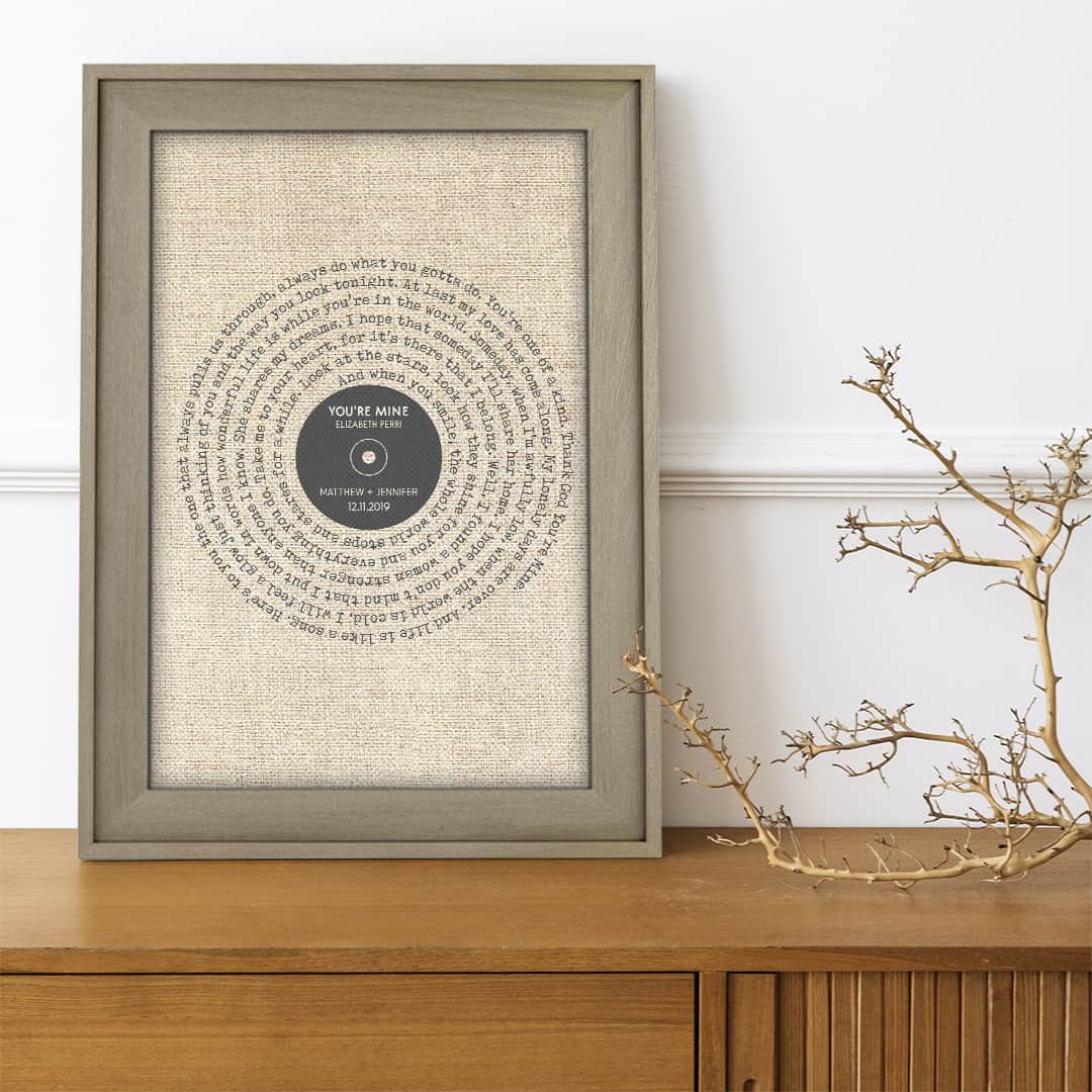 Personalized Vinyl Record Song Lyrics Linen Print | 365Canvas
