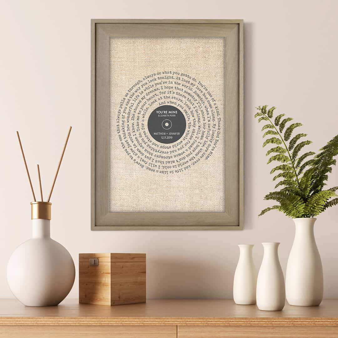 Personalized Vinyl Record Song Lyrics Linen Print | 365Canvas