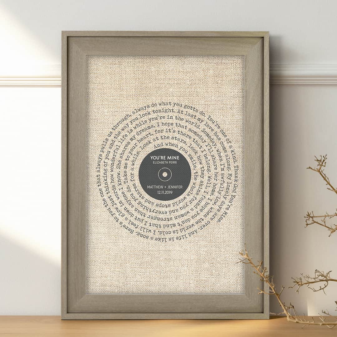 Personalized Vinyl Record Song Lyrics Linen Print | 365Canvas