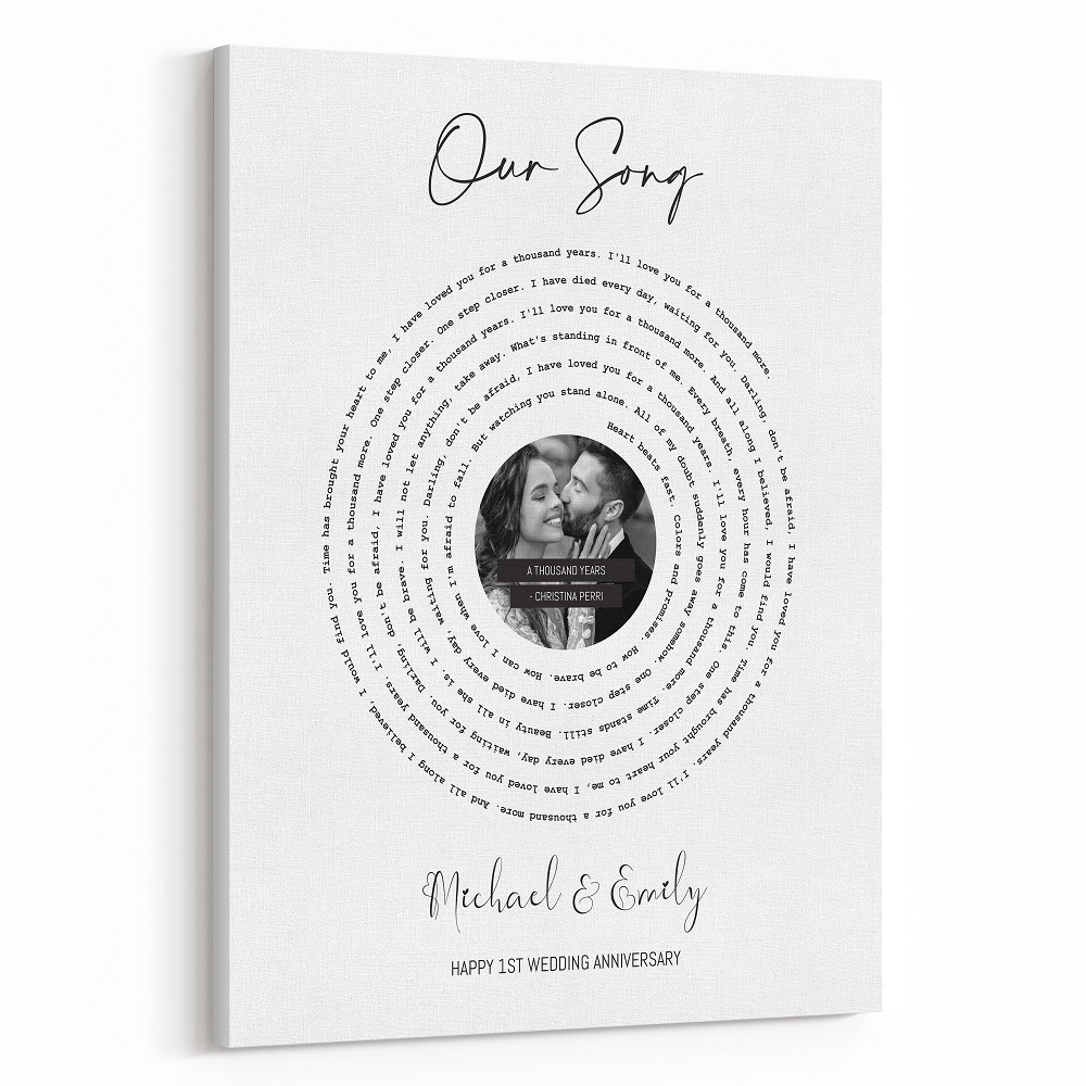 Black And White Vinyl Record Song Lyric Canvas Print | 365Canvas