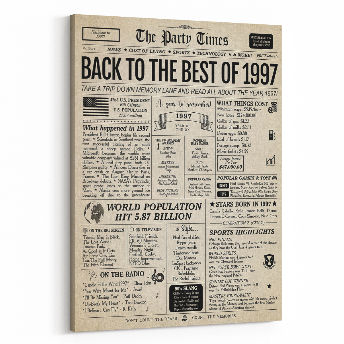Back In 1997 27th Birthday Newspaper Canvas Print | 365Canvas