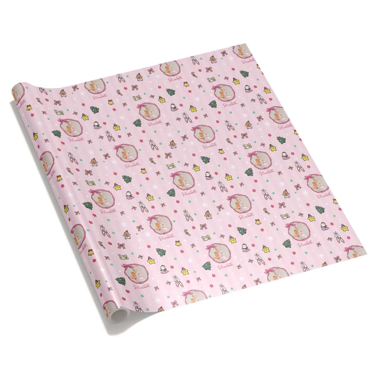 Personalized Baby Girl Pink Ballerina Christmas Tree Wrapping Paper ...